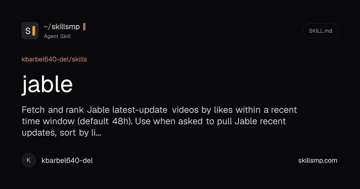 jable Agent Skill | SkillsMP