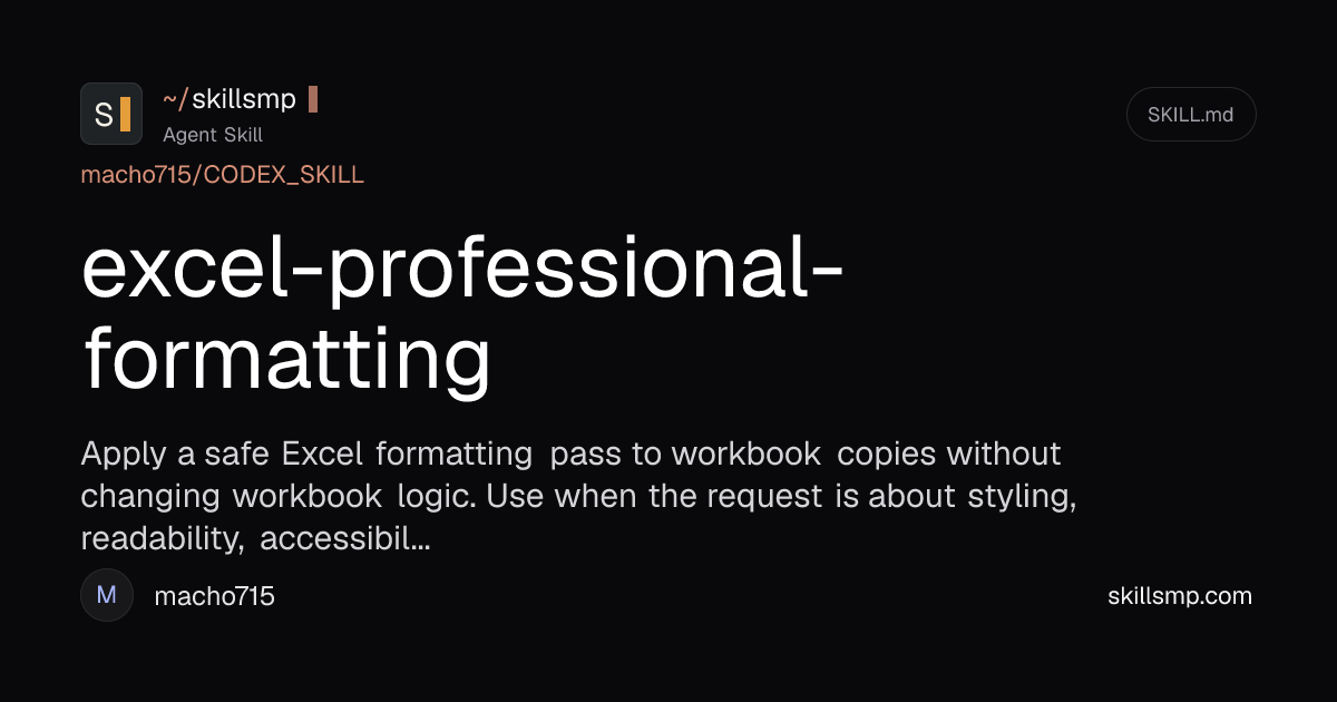 excel-professional-formatting Agent Skill | SkillsMP