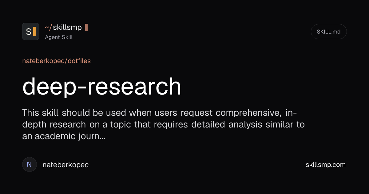 deep-research Agent Skill | SkillsMP